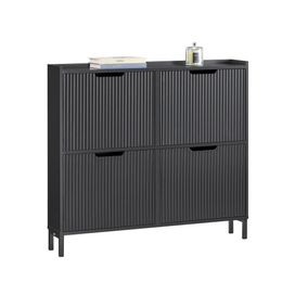 sobuy Schuhschrank, Schwarz, Holzwerkstoff, Metall, 100x91x19 cm, Garderobe, Schuhaufbewahrung, Schuhkipper