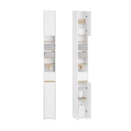 sobuy Hochschrank, Wei&szlig;, Natur, Holzwerkstoff, 1 Schubladen, 20x180x20 cm, Badezimmer, Badezimmerschr&auml;nke, Hochschr&auml;nke