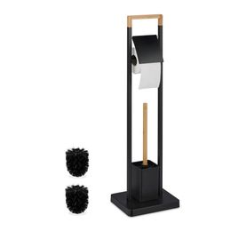 Relaxdays Wc-Garnitur, Schwarz, Metall, Holz, Kunststoff, Rechteckig, 23x77x18 cm, Badezimmer, WC Ausstattung, WC B&uuml;rstengarnituren
