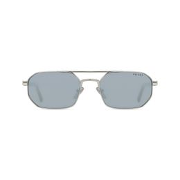 Prada PR D53S | Herren-Sonnenbrille | Fassung: Vollrand, Geometrisch, Metall, Silber | Glasfarbe: Blau Spiegel Silber