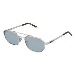 Prada PR D53S | Herren-Sonnenbrille | Fassung: Vollrand, Geometrisch, Metall, Silber | Glasfarbe: Blau Spiegel Silber