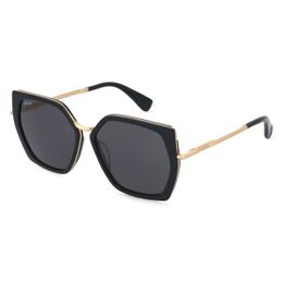 MaxMara Max Mara MM0136 MILLER-5 | Damen-Sonnenbrille | Fassung: Vollrand, Geometrisch, Acetat, Schwarz Gl&auml;nzend | Glasfarbe: Grau