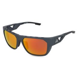 Adidas SP0102 | Herren-Sonnenbrille | Fassung: Vollrand, Eckig, Kunststoff, Schwarz Matt | Glasfarbe: Rot Spiegel Rot