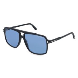 Tom Ford FT1177 KEMP | Herren-Sonnenbrille | Fassung: Vollrand, Pilot, Acetat, Schwarz Gl&auml;nzend | Glasfarbe: Blau