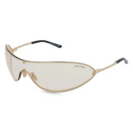 Tom Ford FT1396 BRADY-02 | Unisex-Sonnenbrille | Fassung: Randlos, Monoscheibe, Metall, Gold | Glasfarbe: Grau Verlaufend