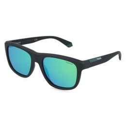 Polaroid PLD 2163/S | Unisex-Sonnenbrille | Fassung: Vollrand, Quadratisch, Kunststoff, Schwarz Matt | Glasfarbe: G15 Spiegel Gr&uuml;n