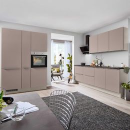 Roller IMPULS K&uuml;chenblock - cappuccino - kieselgrau - K&uuml;hlschrank links - mit E-Ger&auml;ten