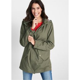 bonprix Baumwoll-&Uuml;bergangsparka mit bedruckter Kapuze, gr&uuml;n, Gr.48, L&auml;ssiger Parka mit seitlichen Taschen aus Baumwolle, aus 100% Baumwolle