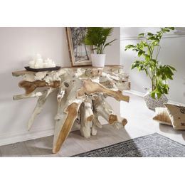 Konsolentisch Teak Wurzel verzweigt 120x40x80 wei&szlig; lackiert UNIKA #165