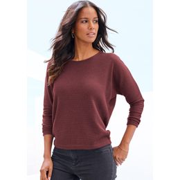Langarmshirt Vivance "aus luftigem Strukturstrick", Damen, Gr. 40/42, lila (aubergine), Strick, Obermaterial: 70% Polyester (REPREVE), 30% Viskose, unifarben, Basic, bequem, Rundhals, Shirts Langarmshirt, aus b&uuml;gelfreier Qualit&auml;t