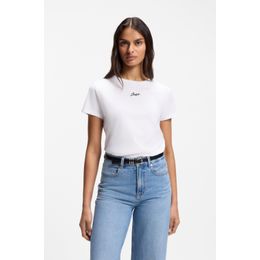 T-Shirt BOSS Orange "Elove Embro Premium Damenmode", Damen, Gr. XL (42), wei&szlig; 100, Single Jersey, Obermaterial: 100% Baumwolle, unifarben, schmal normal, Rundhals, Shirts T-Shirt, mit Rundhals, Slim Fit
