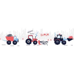 A.S. Cr&eacute;ation Bord&uuml;re A.S. CR&Eacute;ATION "Super Tractor", bunt (wei&szlig; koralle dunkelblau), B:0,16m L:5m, Papier, Tapeten, Papier Wand Schr&auml;ge T&uuml;r Borte Wohnzimmer Schlafzimmer K&uuml;che Flur Optik