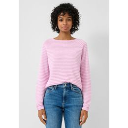 Strickpullover QS, Damen, Gr. L (40), light pink, Strick, Obermaterial: 65% Polyester, 35% Viskose, regular fit h&uuml;ftlang, Rundhals, Rollkante, Pullover Strickpullover, mit Strukturmuster
