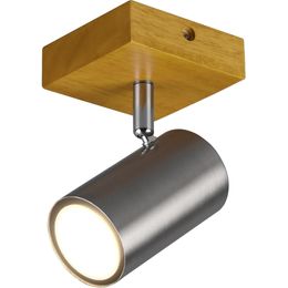 Trio LEUCHTEN Deckenspot "Marley", grau (nickelfarben), 1, &Oslash; 6cm H: 16cm, 1 Stk., Leuchten, Wand-und Deckenmontage per Stecker o. Fest-Anschluss, Holz Baldachin, Deckenspot