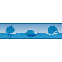 A.S. Cr&eacute;ation Bord&uuml;re A.S. CR&Eacute;ATION "Ocean Friends", blau (dunkelblau hellblau), B:0,16m L:5m, Papier, Tapeten, Tapete Kinder Bord&uuml;re Wale Borte Wohnzimmer Schlafzimmer K&uuml;che Design
