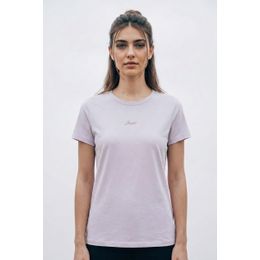 T-Shirt BOSS Orange "Elove Embro Premium Damenmode", Damen, Gr. XS (34), light, pastel lila 533, Single Jersey, Obermaterial: 100% Baumwolle, unifarben, schmal normal, Rundhals, Shirts T-Shirt, mit Rundhals, Slim Fit