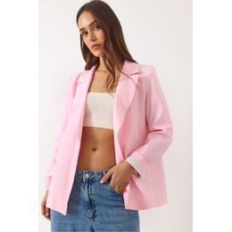 Langer Blazer mit Reverskragen und Kunststoffleder-Details