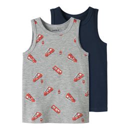 Unterhemd name it "NMMTANK TOP 2P GREY FIRETRUCK NOOS", Jungen, Gr. 116, 2 Stk., N-Gr, grau melange, Jersey, Obermaterial: 95% Baumwolle, 5% Elasthan, bedruckt, unifarben, Rundhals, Unterhemden Unterhemd