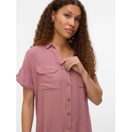 V&eacute;ro Moda Kurzarmbluse VERO MODA "VMBUMPY S/S SHIRT WVN GA NOOS", Damen, Gr. XS, rosa (nostalgia rose), Web, Obermaterial: 100% Viskose, unifarben, regular fit normal, V-Ausschnitt, mit Aufschlag, Blusen, Viskose, regular fit