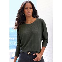 Langarmshirt Vivance "aus luftigem Strukturstrick", Damen, Gr. 36/38, gr&uuml;n (dunkelgr&uuml;n), Strick, Obermaterial: 70% Polyester (REPREVE), 30% Viskose, unifarben, Basic, bequem, Rundhals, Shirts Langarmshirt, aus b&uuml;gelfreier Qualit&auml;t