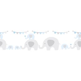 A.S. Cr&eacute;ation Bord&uuml;re A.S. CR&Eacute;ATION "Elephant Party", wei&szlig; (wei&szlig; grau hellblau), B:0,16m L:5m, Papier, Tapeten, Tapete Kinder Borte Wohnzimmer Schlafzimmer K&uuml;che Design Kinderzimmer