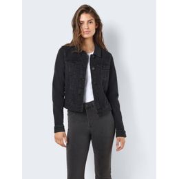 Jeansjacke Noisy may "NMDEBRA L/S BLACK DENIM JACKET NOOS", Damen, Gr. L, schwarz, Denim/Jeans, Obermaterial: 75% Baumwolle, 18% Polyester, 6% Viskose, 1% Elasthan, unifarben, Jacken Jeansjacke
