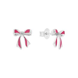 Paar Ohrstecker Amor "Schleife", silberfarben, pink, kristallwei&szlig;, kristallwei&szlig;, Ohrringe, M&auml;dchen, Silber 925 (Sterlingsilber), mit Zirkonia (synth.)