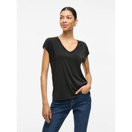 Kurzarmshirt Vila "VIMODALA", Damen, Gr. XXL, schwarz, Jersey, Obermaterial: 70% Modal, 30% Polyester, unifarben, regular fit h&uuml;ftlang, V-Ausschnitt, Shirts