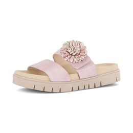Pantolette Gabor, Damen, Gr. 40, ros&eacute;, Veloursleder, unifarben, Schuhe Pantolette, Plateau, Sommerschuh, Schlupfschuh mit Bast-Zierbl&uuml;te