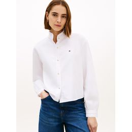 Langarmbluse Tommy Hilfiger "OXFORD CROP RUFFLE LS SHIRT", Damen, Gr. 42, optic wei&szlig;, Web, Obermaterial: 100% Baumwolle, unifarben, gerade h&uuml;ftlang, mit Knopf R&uuml;schen, Blusen, mit R&uuml;schen-Details, boxy