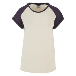 Kurzarmshirt Urban Classics "Urban Classics Damen Ladies Contrast Raglan Tee", Damen, Gr. M, beige (sandwei&szlig;, lilanight), 60% Baumwolle, 40% Polyester, mehrfarbig, normal, Rundhals, Shirts
