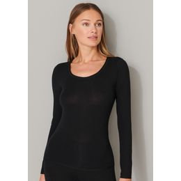 Langarmshirt Schiesser "Personal Fit", Damen, Gr. L, schwarz (000, schwarz), Single Jersey, Obermaterial: 55% Viskose, 25% Polyester, 20% Elasthan, unifarben, bequem h&uuml;ftbedeckend, tiefer Rundhals, Shirts Langarmshirt, mit flachen Seitenn&auml;hten f&uuml;r h&ouml;chsten Tragekomfort