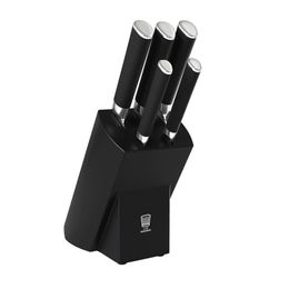 Chefkoch+Fackelmann Messerblock, Schwarz, Silber, Metall, Kunststoff, 6-teilig, 37x29.3x12 cm, Kochen, K&uuml;chenmesser, Messersets
