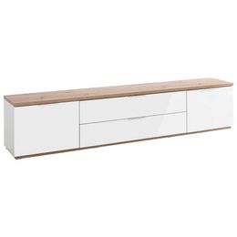 CARRYHOME Lowboard, Eiche Artisan, Wei&szlig; Hochglanz, Holzwerkstoff, 2 F&auml;cher, 240x51x40.5 cm, FSC Mix, Typenauswahl, Beim&ouml;bel erh&auml;ltlich, stehend, Wohnzimmer, Wohnw&auml;nde, Lowboards, Lowboards stehend