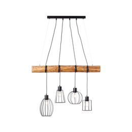 Brilliant Lampe, Keyla Pendelleuchte 4flg schwarz/holzfarbend, 4x A60, E27, 25W, Holz aus nachhaltiger Waldwirtschaft (FSC)