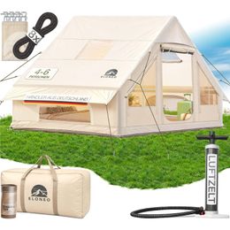 ELONEO aufblasbares Zelt f&uuml;r 4-6 Personen mit Dachfenster Luftpumpe Premium Glamping Zelt wasserdicht, Luftzelt, Inflatable Tent, Camping Zelt, beige