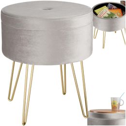TecTake&reg; Sitzhocker mit Stauraum, rund, gepolstert, in Samtoptik