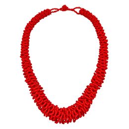 Collierkettchen Steuer "Glasperle Rot gerflochten", rot, Halsketten, Damen, 67cm, Synthetik, L: 67 B: 35mm, gl&auml;nzend, B:35mm