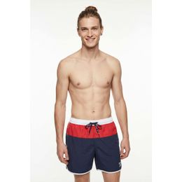Badeshorts Reebok "Troy", Herren, Gr. S, N-Gr, blau (navy, rot, whi), Microfaser, Polyester, unifarben, Badehosen Badeshorts, mit Kordelzug und elastischem Bund, mit Logo, schnell trocknend