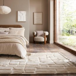Wollteppich FLAIR RUGS "LEO SCALLOP BORDER", beige (creme), B:200cm H:20mm L:300cm, Wolle, Teppiche, Woll Border Teppich, mit Muschelsaumkante