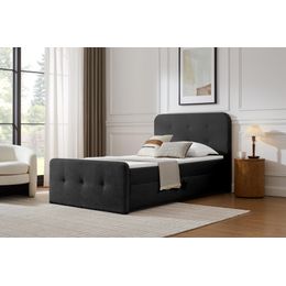 Boxbett Home Affaire "Amrum inkl. Bettkasten, Liegefl&auml;che 120 und 180x200cm", schwarz (anthrazit), B:131cm L:217cm, Komplettbetten, inkl. Topper, erh&auml;ltlich in verschiedenen Farben