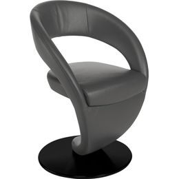 K+w Komfort & Wohnen Esszimmerstuhl K+W KOMFORT & WOHNEN "Wave, Drehstuhl", grau (zinn, drehteller in metall schwarz struktur), B:62cm H:86cm T:61cm, Bronco: Nappaleder pigmentiert, Dickleder, 1, 3/1, 5mm, mit rustikal gek&ouml;rnten Narbenbild, St&uuml;hle, Barhocker Esszimmerstuhl, Design-Drehstuhl, schwarzer Drehteller