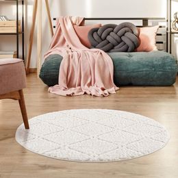 Hochflor-Teppich Carpet City "Focus 2997", beige (creme), H:20mm &Oslash;:120cm, Polypropylen, Teppiche, Boho-Teppich, Hochtief-Muster/ 3D-Effekt, f&uuml;r Wohnzimmer, Schlafzimmer