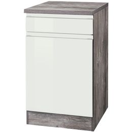 Unterschrank KOCHSTATION "K&uuml;chenschrank, Vitrine, Schrank, Sideboard, Mehrzweckschrank, Stauraum", wei&szlig; (wei&szlig; hochglanz, eiche vintage), B:50cm H:85cm T:60cm, Holzwerkstoff, MDF, Schr&auml;nke, K&uuml;chenunterschrank Unterschrank, 50 cm breit