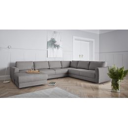 Wohnlandschaft OTTO HOME "Hobro U-Form", grau (hellgrau), B:348cm H:80cm T:270cm, Luxus-Microfaser Lederoptik (100% Polyester;Struktur grob (100% Polyester);Samtoptik (100% Polyester), Sofas, Wohnlandschaft, in 3 Bezugsqualit&auml;ten in vielen Farben