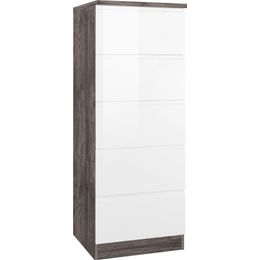 Vorratsschrank KOCHSTATION "Mehrzweckschrank, K&uuml;chenschrank, Schrank,Stauraum, Softclose", wei&szlig; (wei&szlig; hochglanz, eiche vintage), B:60cm H:165cm T:60cm, Holzwerkstoff, MDF, Schr&auml;nke, Vorratsschrank, 60 cm breit, mit 5 Ausz&uuml;gen