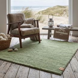 Wollteppich Sansibar "List", bunt (gr&uuml;n, multi), B:250cm H:13mm L:350cm, Schurwolle, Teppiche, Kurzflor, Handweb Teppich, meliert, reine Wolle, handgewebt