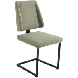 K+w Komfort & Wohnen Esszimmerstuhl K+W KOMFORT & WOHNEN "Longbeach, Freischwinger", gr&uuml;n (salbei, schwarz), B:48cm H:95cm T:61cm, St&uuml;hle, Esszimmerstuhl, mit Gestell und Abstandshalter in Metall schwarz Struktur, Sitzkomfort