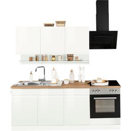 K&uuml;chenzeile KOCHSTATION "K&uuml;chen, K&uuml;chenschr&auml;nke, K&uuml;chenzeilen, K&uuml;che, Zeile, Einbauk&uuml;che", wei&szlig; (k&uuml;che: wei&szlig;, front: wei&szlig; hochglanz, korpus: wei&szlig;, arbeitsplatte: wotaneichefarben), B:210cm T:60cm, Komplettk&uuml;chen-Sets, K&uuml;chenzeile, Breite 210 cm, mit oder ohne E-Ger&auml;te