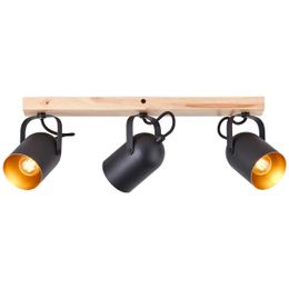 Brilliant Deckenstrahler "Tronte", schwarz (goldfarben, schwarz, holz), 3, H: 17,5cm, 1 Stk., Leuchten, 58 cm Breite, E14, schwenkbar, Metall/Holz, goldfarben/schwarz/braun, Deckenstrahler